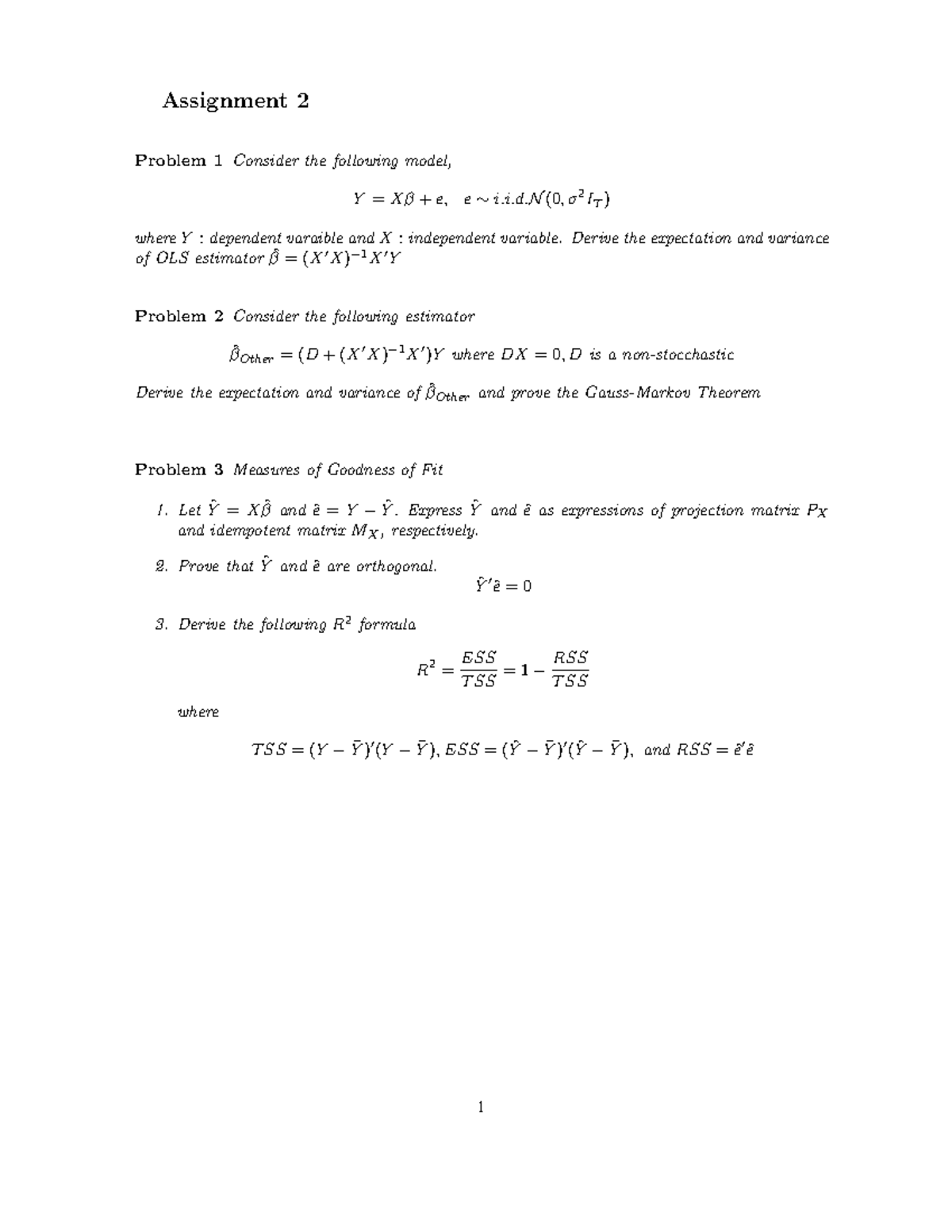 Assignment 2 - questions of the course - Assignment 2 Problem 1 ...