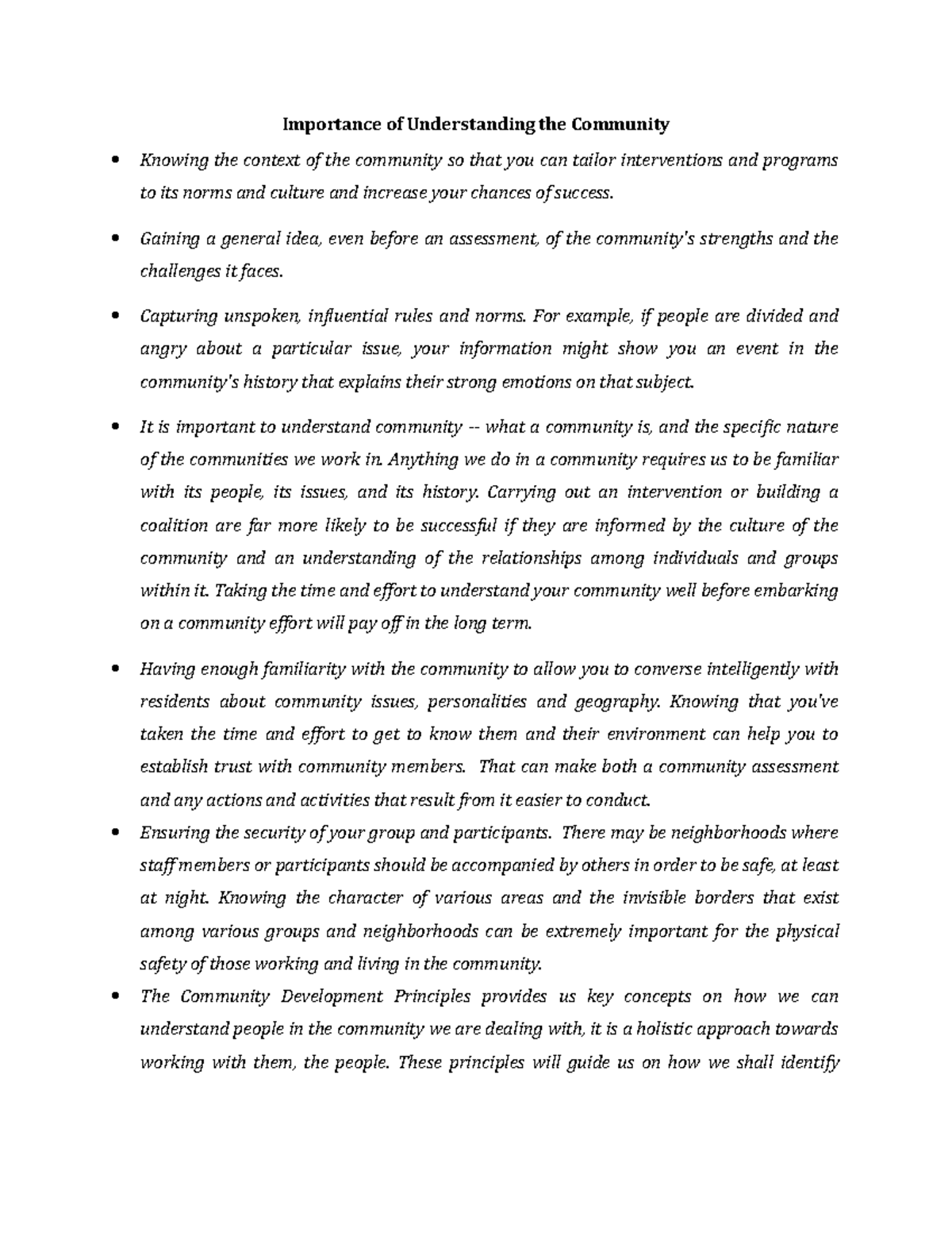 Importance of Understanding Community NSTP CH - Importance of ...