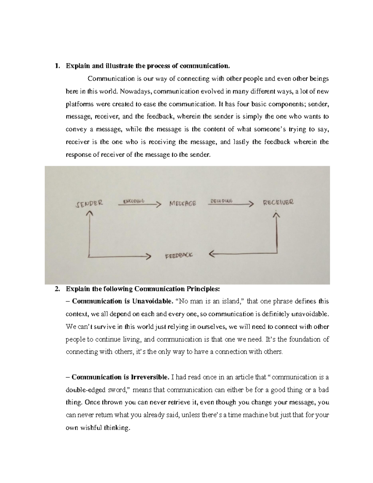 Prelim Exam - Purposive Communication - Explain and illustrate the process of communication ...