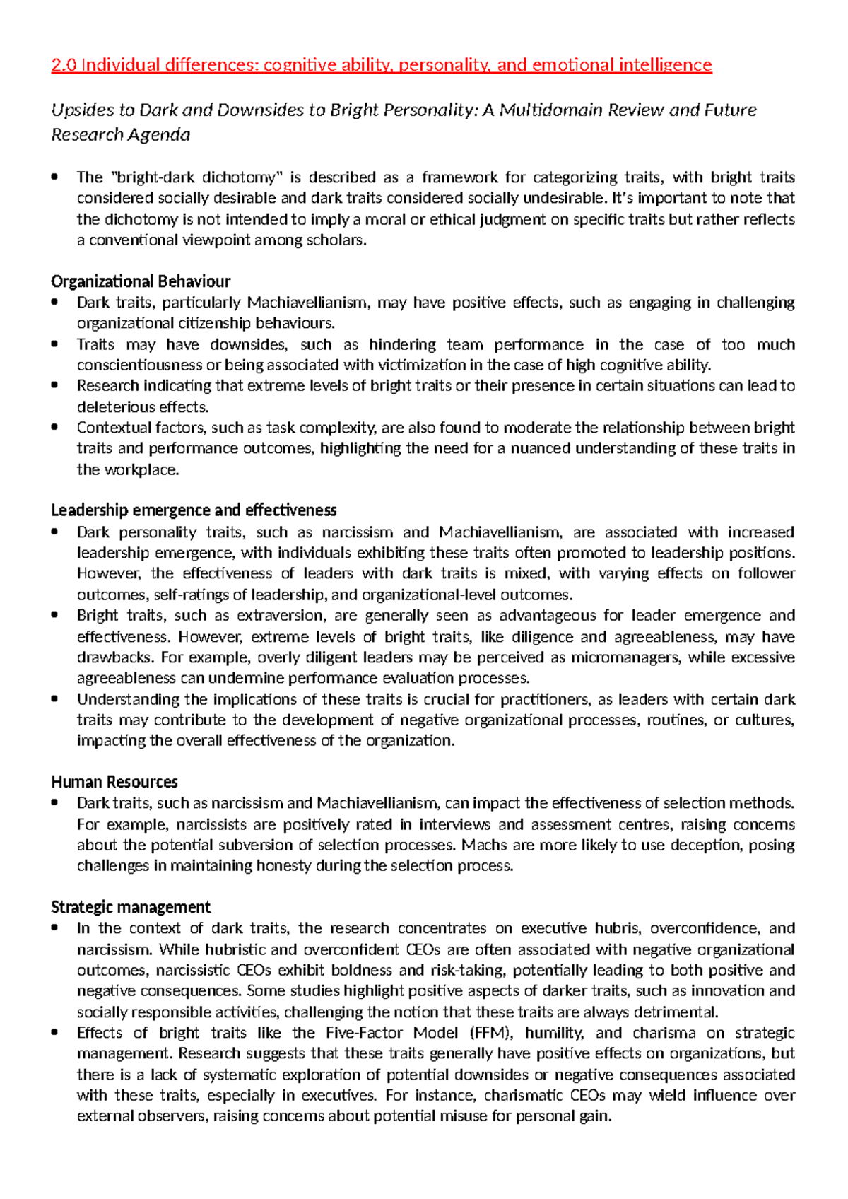 BUSS2000 reading notes - 2 Individual differences: cognitive ability ...