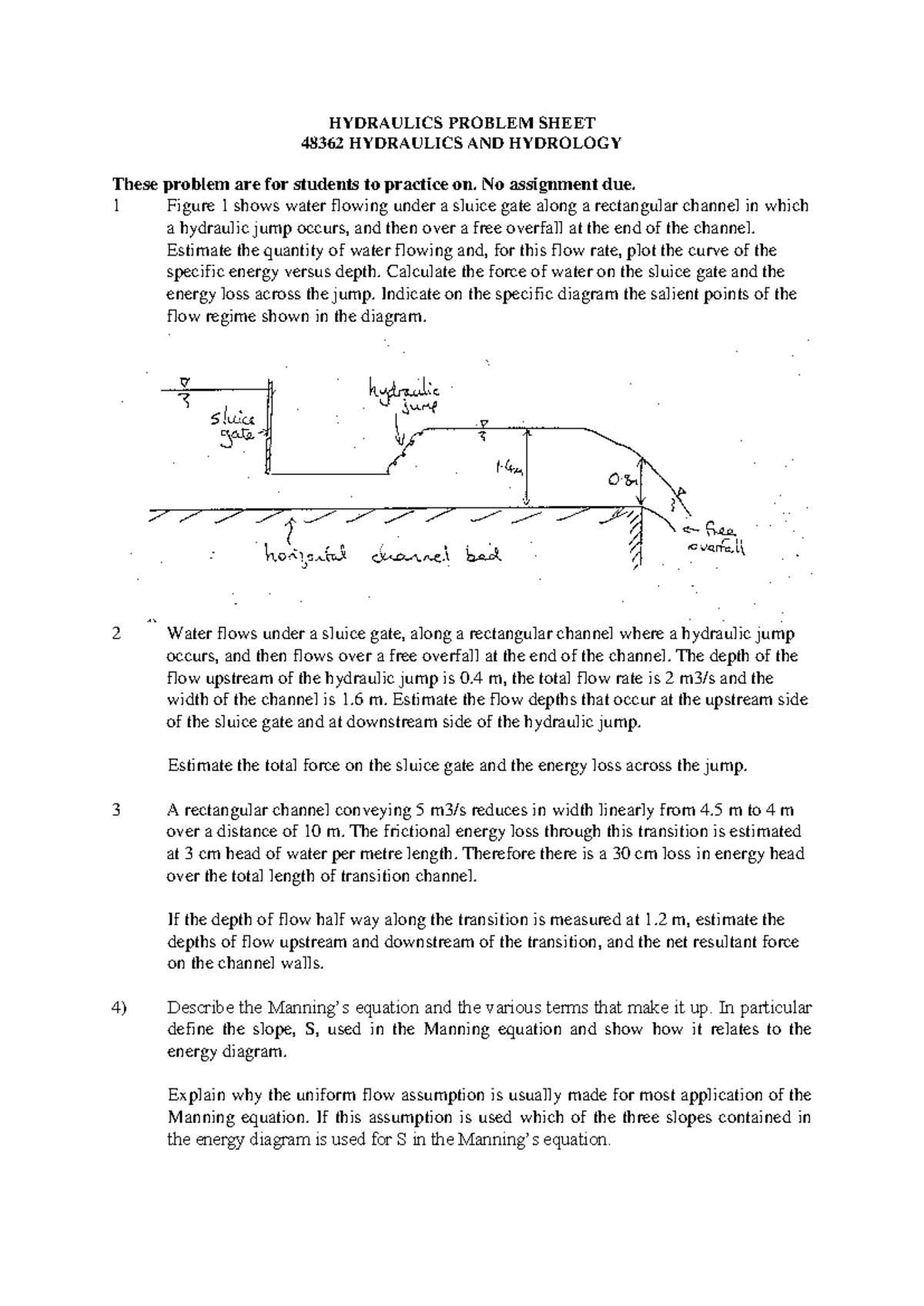 PB2 - helpful. - HYDRAULICS PROBLEM SHEET 48362 HYDRAULICS AND ...