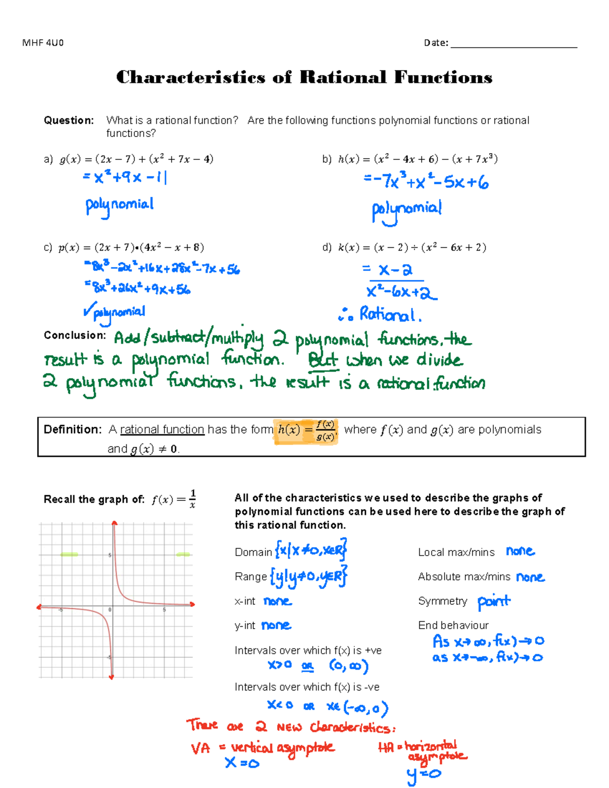 3.1 Investigating Rational Functions - MHF 4U0 Date ...