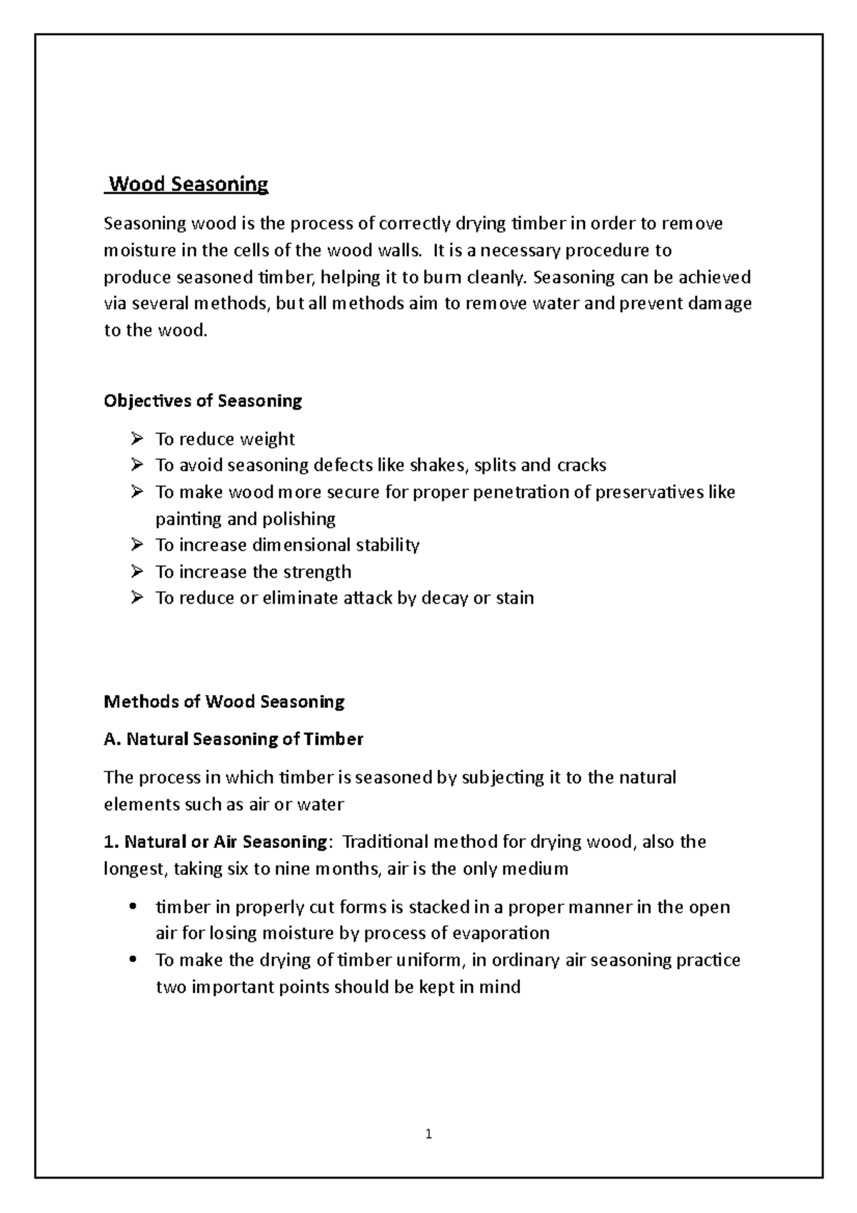 Wood Seasoning - Lecture notes 3-4 - Wood Seasoning Seasoning wood is ...