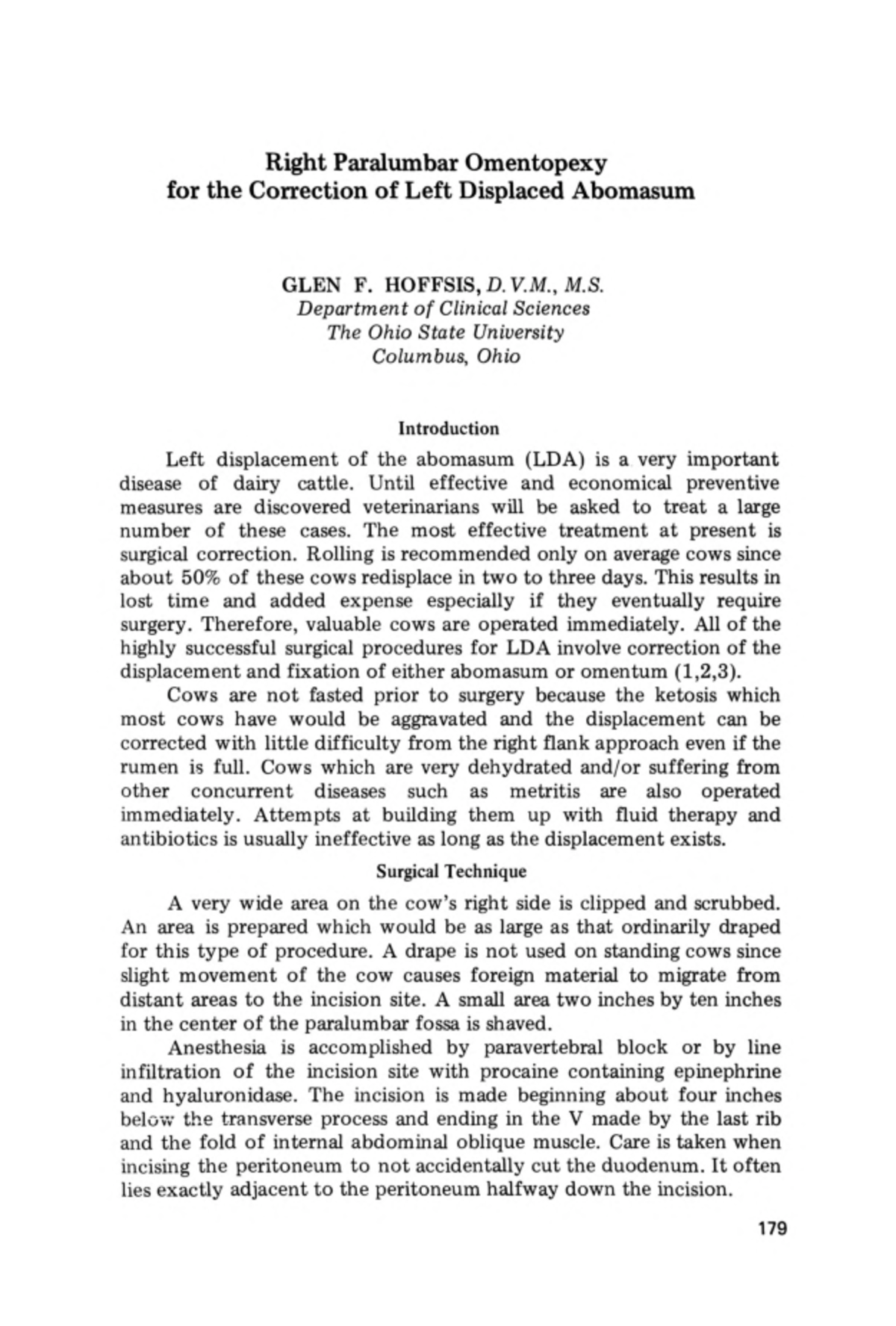 Dairy Sessions - 2. Right Paralumbar Omentopexy for the Correction of ...