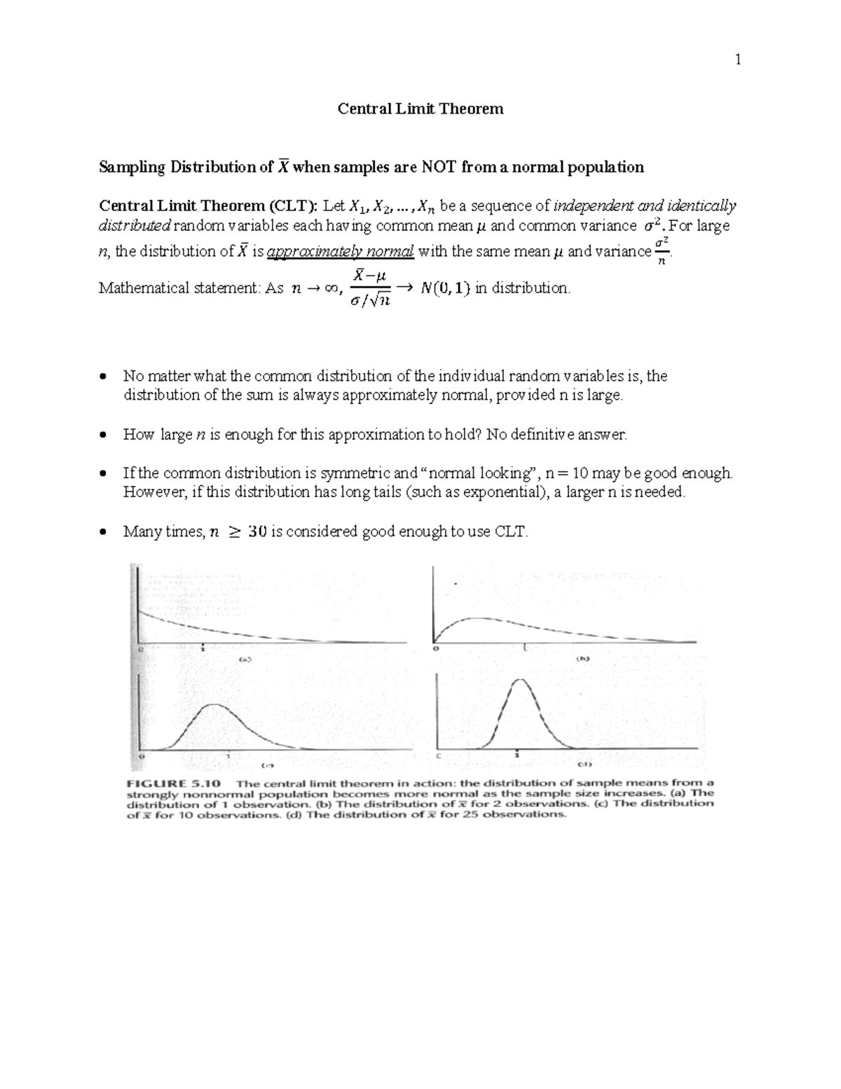 CLT applications - 1 Central Limit Theorem Sampling Distribution of 𝗇𐀀 ...