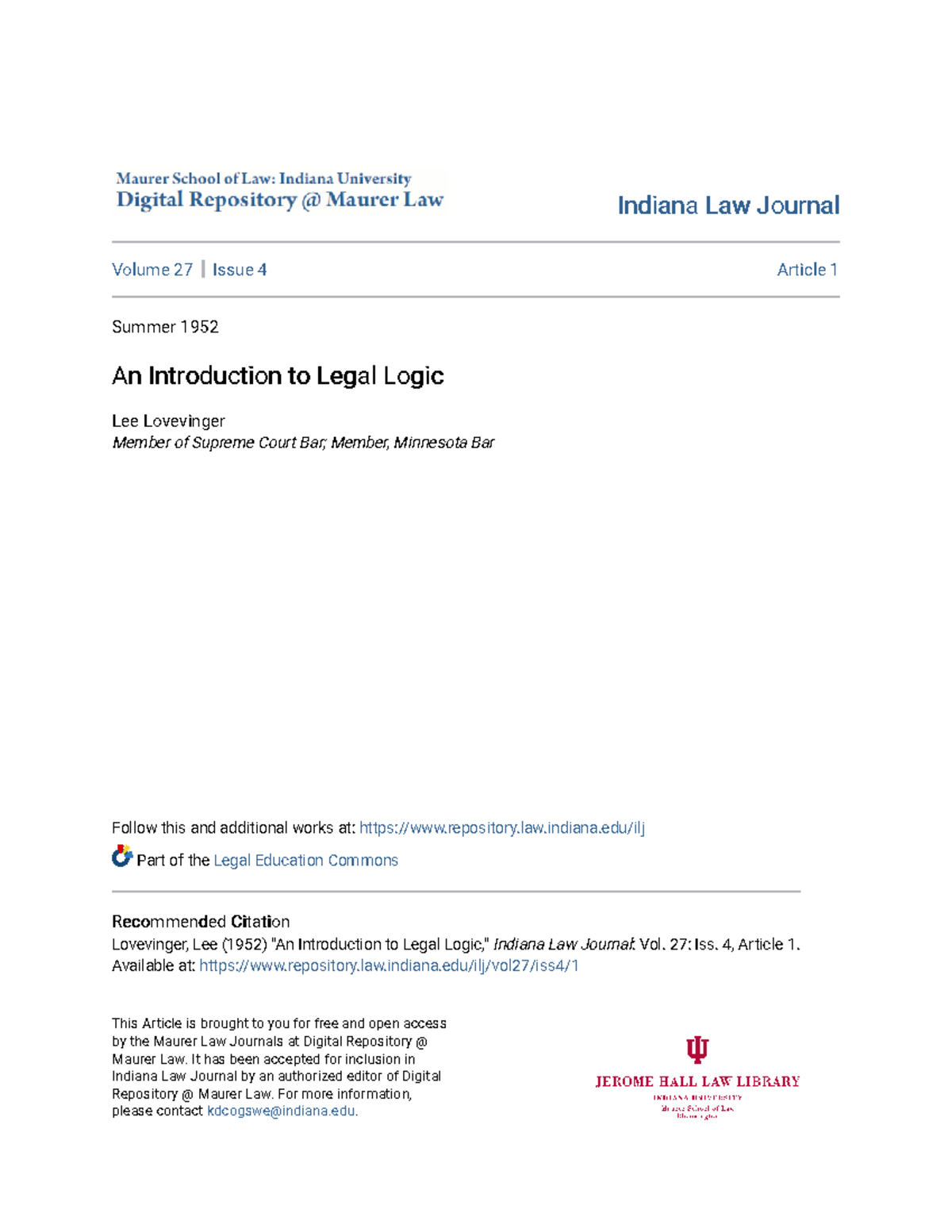 An Introduction to Legal Logic - Indiana Law JournalIndiana Law Journal ...