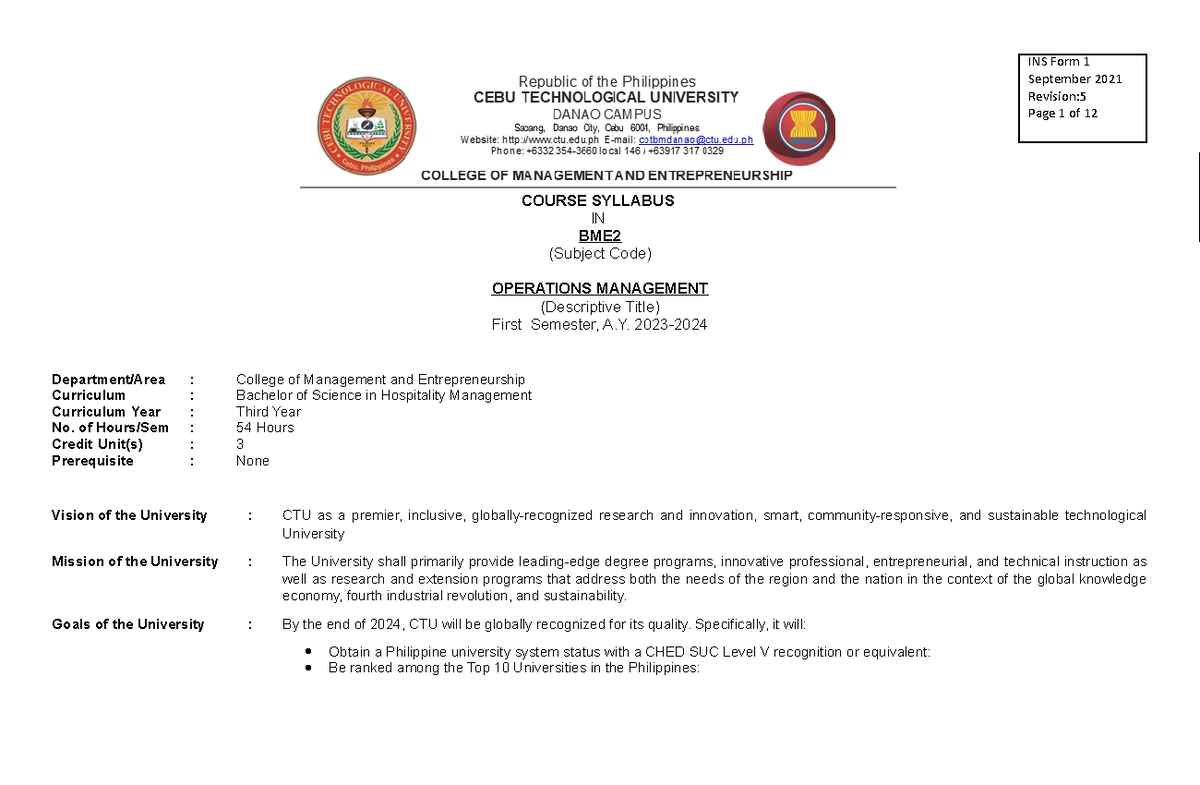 3. Syllabus - Operations Management ~ BME2 - COURSE SYLLABUS IN BME ...