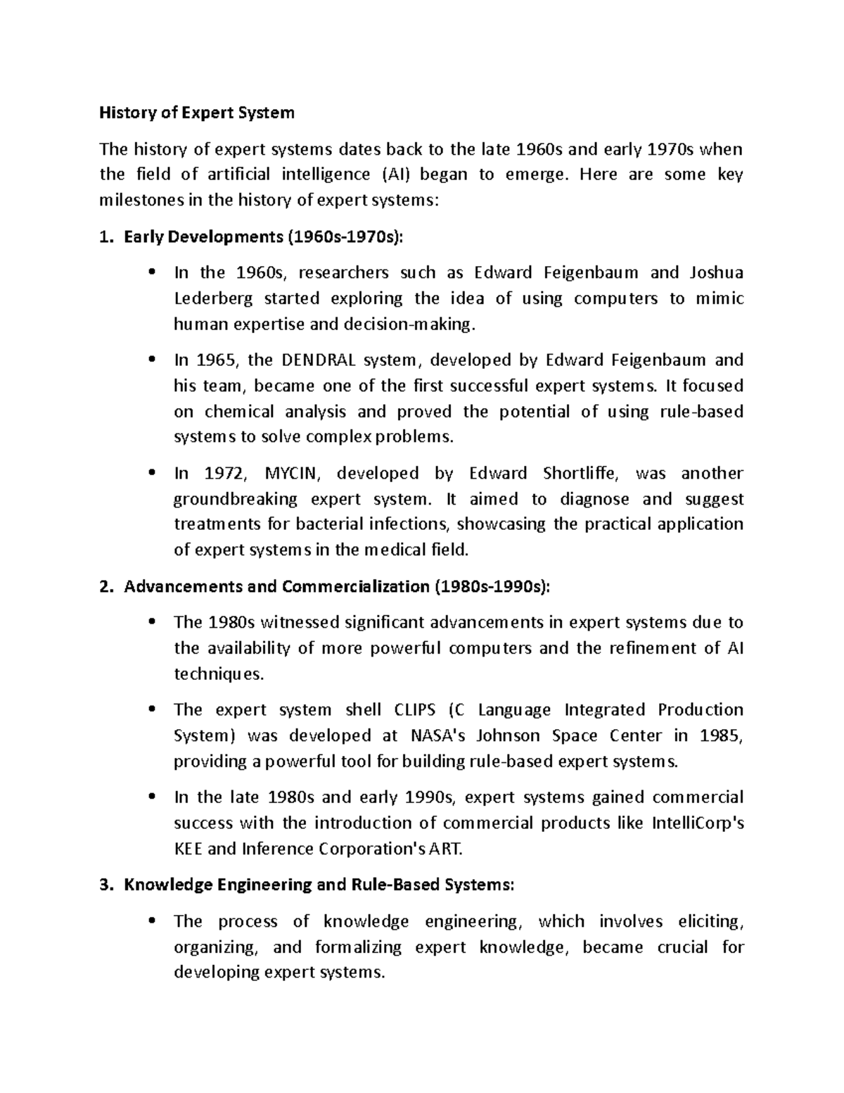 History and Examples of Expert System - History of Expert System The ...