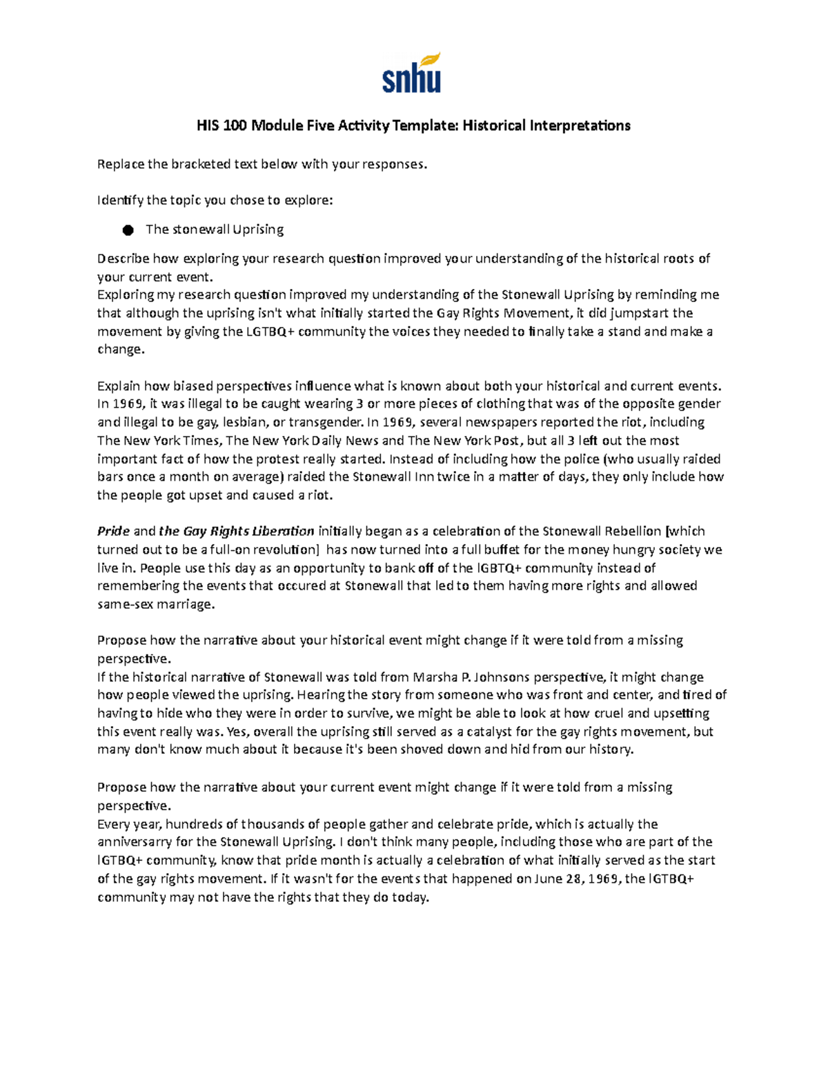 Module 5 assignment - HIS 100 Module Five Activity Template: Historical ...
