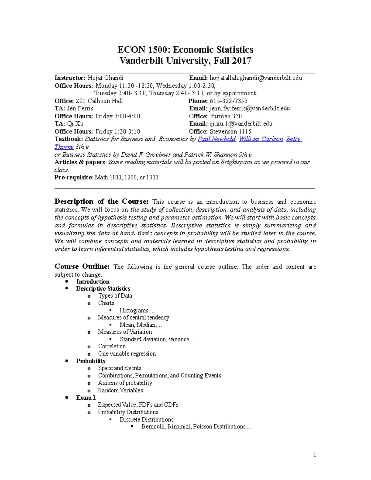 Econ 1500 Syllabus Fall 2017-3 - ECON 1500: Economic Statistics ...