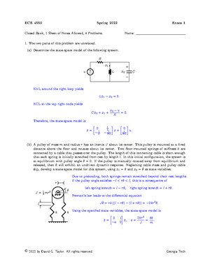 Exam1 Spring 20 solution - ECE 4550 Spring 2020 Exam 1 Closed-Book, 1 ...