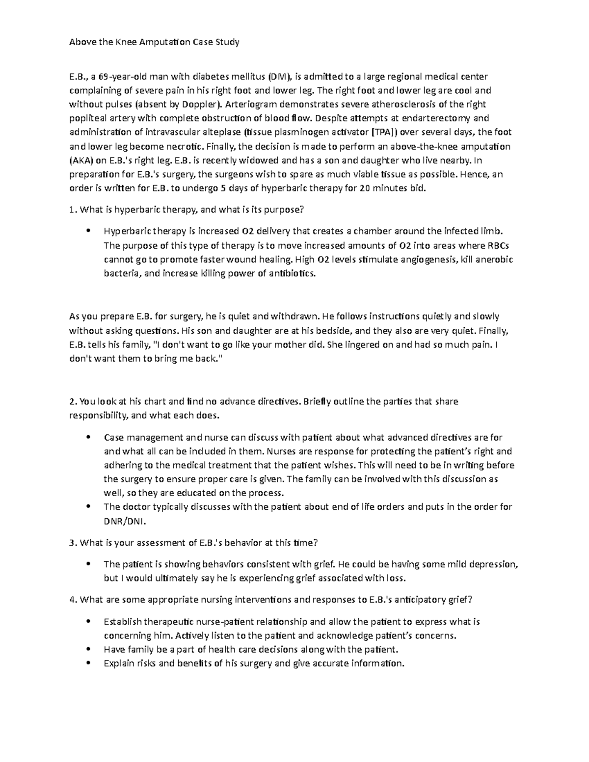 AKA CS students - Nursing - Above the Knee Amputation Case Study E., a ...