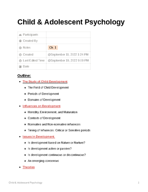 Child Psychology - Psychology Participants Created By Notes Ch. 2 ...