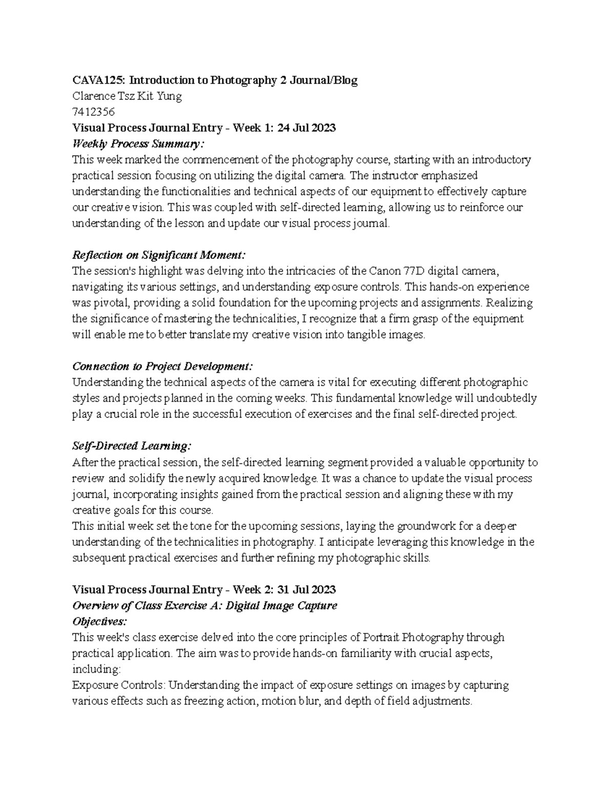 Self-directed Project - CAVA125: Introduction to Photography 2 Journal ...