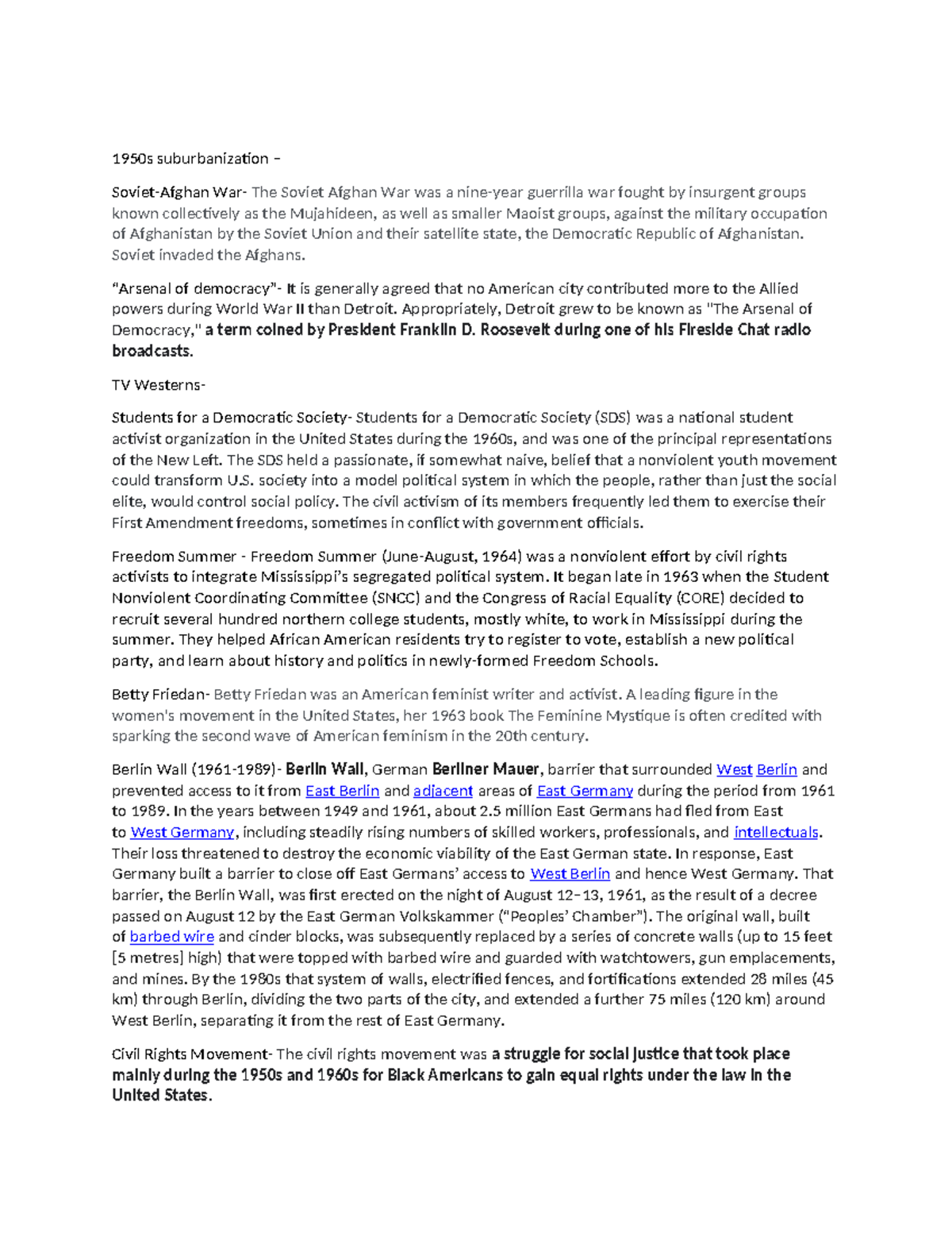 History 2110 Study Guide Test 3 Fall 2022 pdf - 1950s suburbanization ...