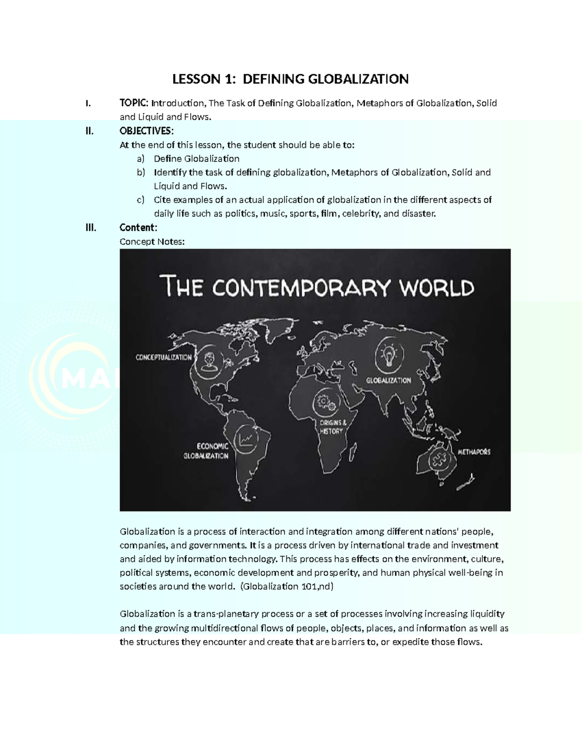 Contemporary Lesson-1- Globalization - LESSON 1: DEFINING GLOBALIZATION ...