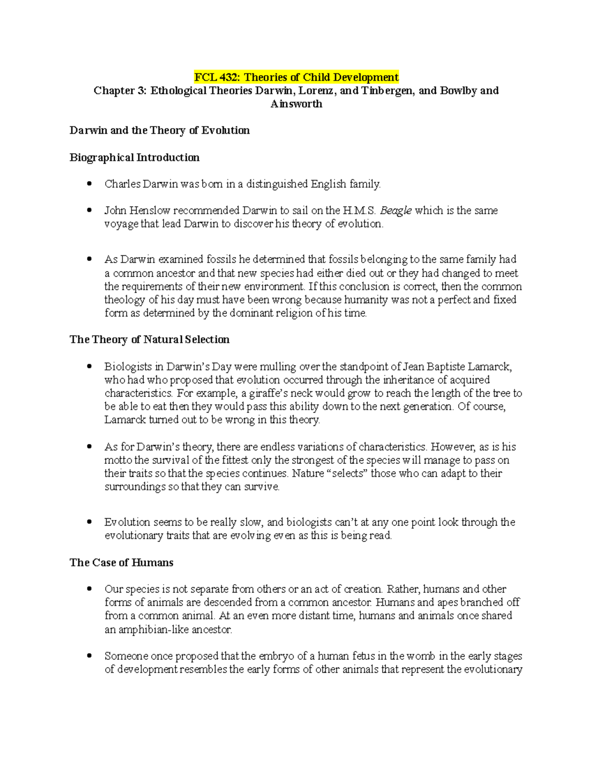 Charles Darwin - Here are some reference notes from the textbook that ...