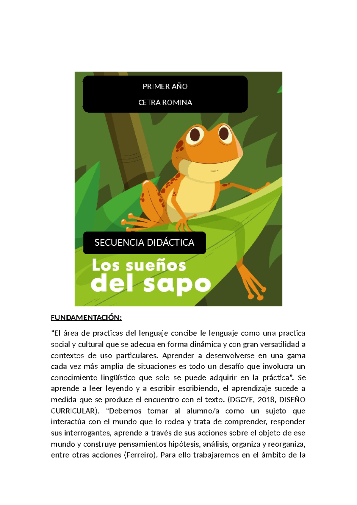 Sueños DEL SAPO - SECUENCIA DIDACTICA - FUNDAMENTACIÓN: “El área de ...