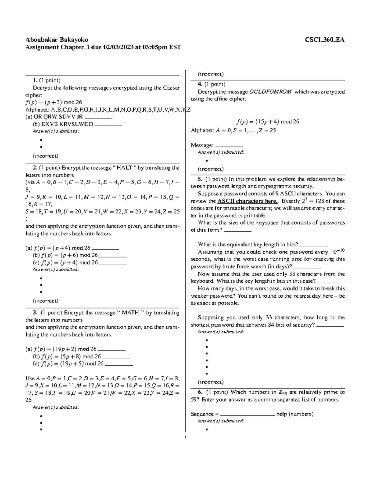 CSCI 360 EA.aboubakar - ryiouftoyift - Aboubakar Bakayoko CSCI 360 EA Assignment Chapter 1 due ...