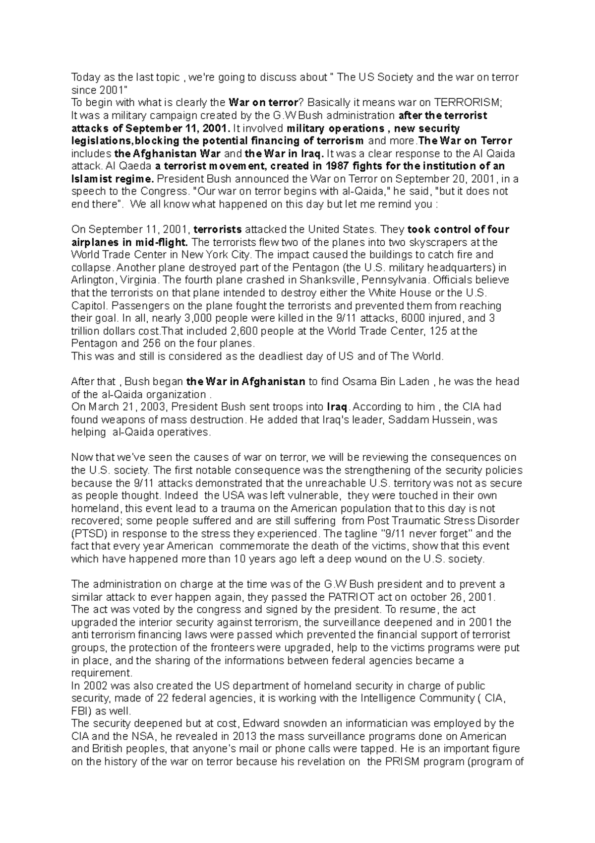 WAR ON Terror - Grade: 13,5 - Today as the last topic , we're going to ...
