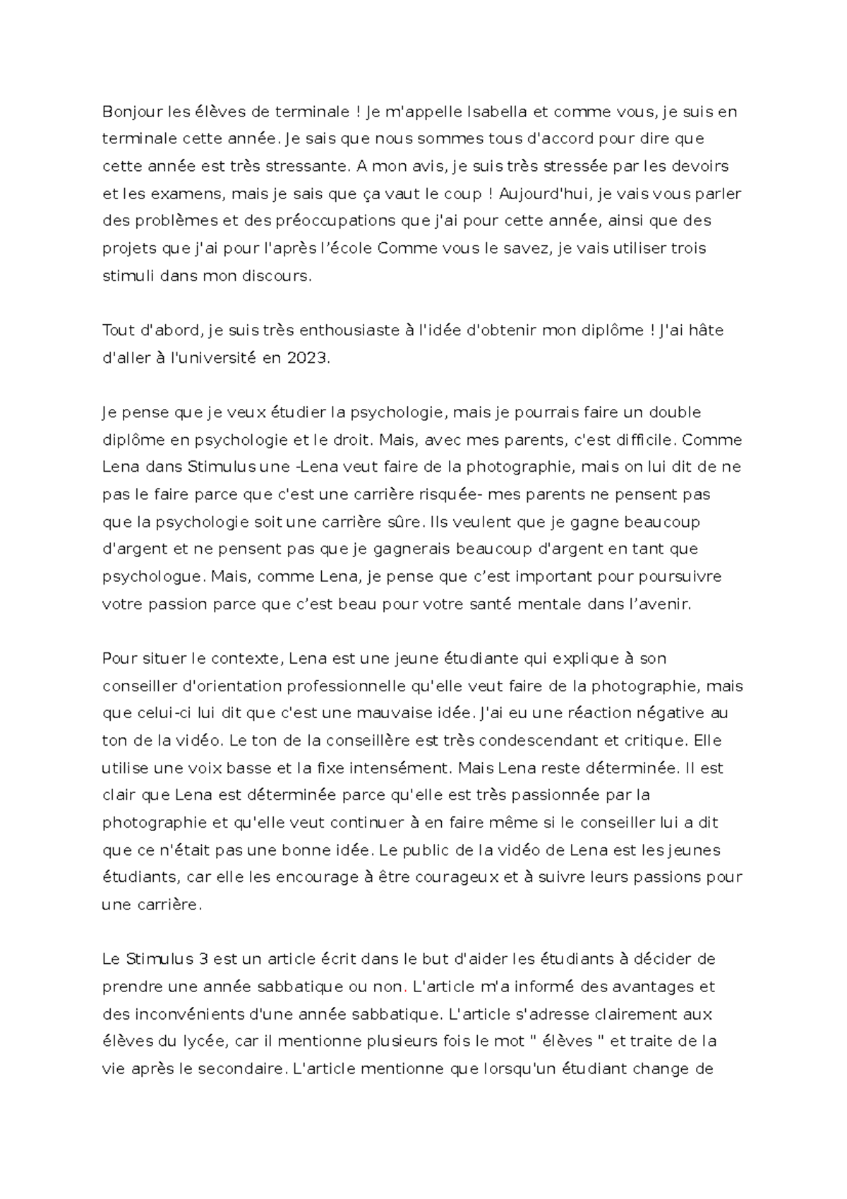 French final script - Bonjour les élèves de terminale! Je m'appelle ...