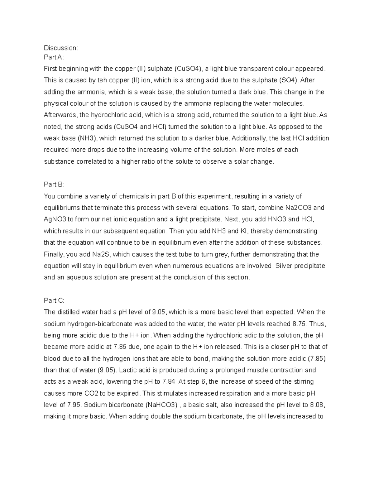 Chem lab 3 Discussion - Lab - Discussion: Part A: First beginning with ...