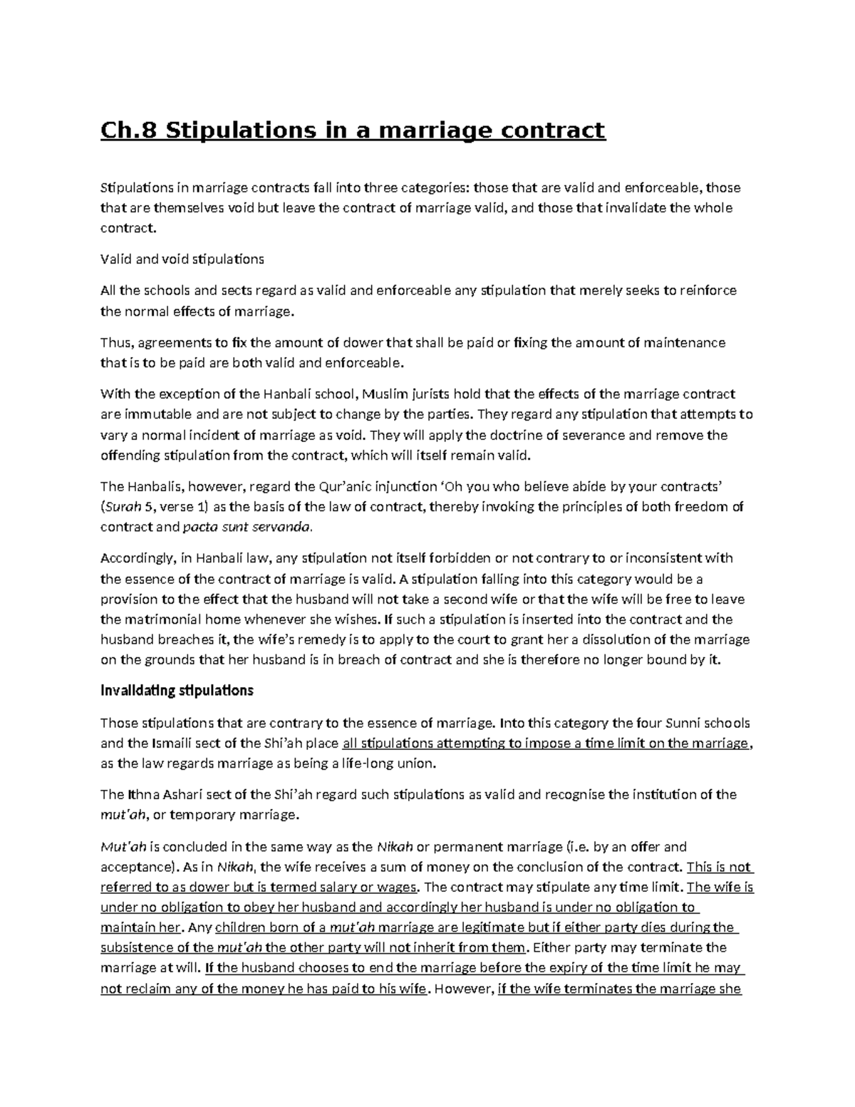 Ch.8 Stipulations in a marriage contract - Ch Stipulations in a ...