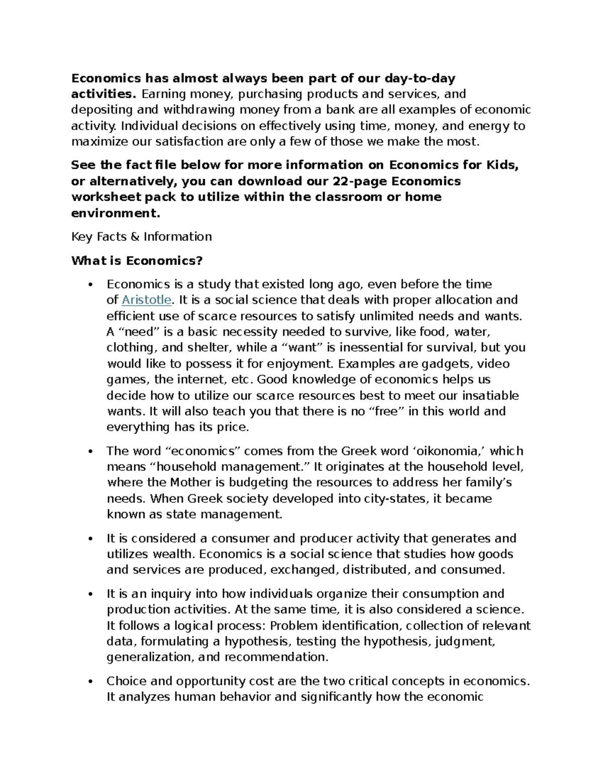 Notes on Terms and Basic Concepts in Economics - Economics has almost ...