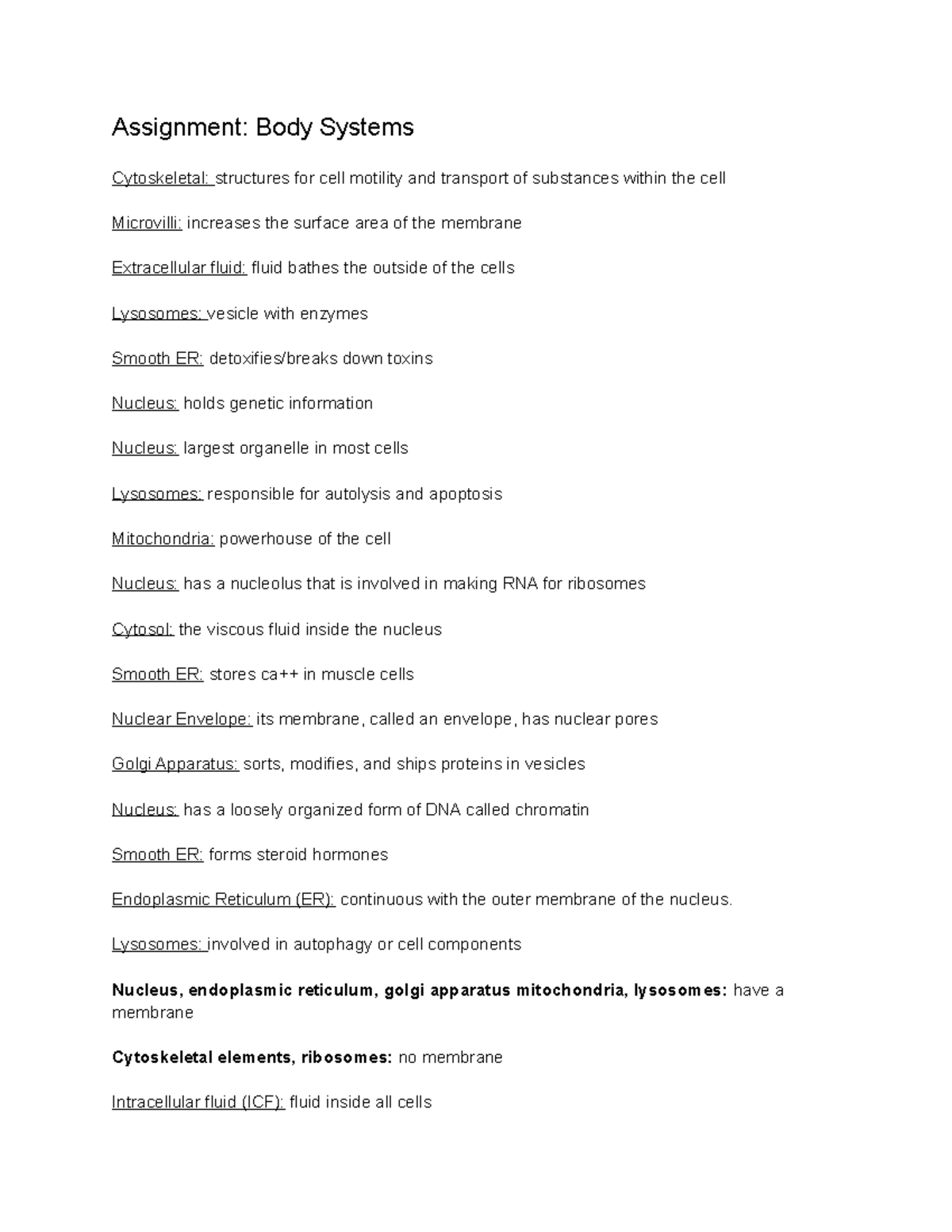 Assignment Body Systems - Assignment: Body Systems Cytoskeletal ...