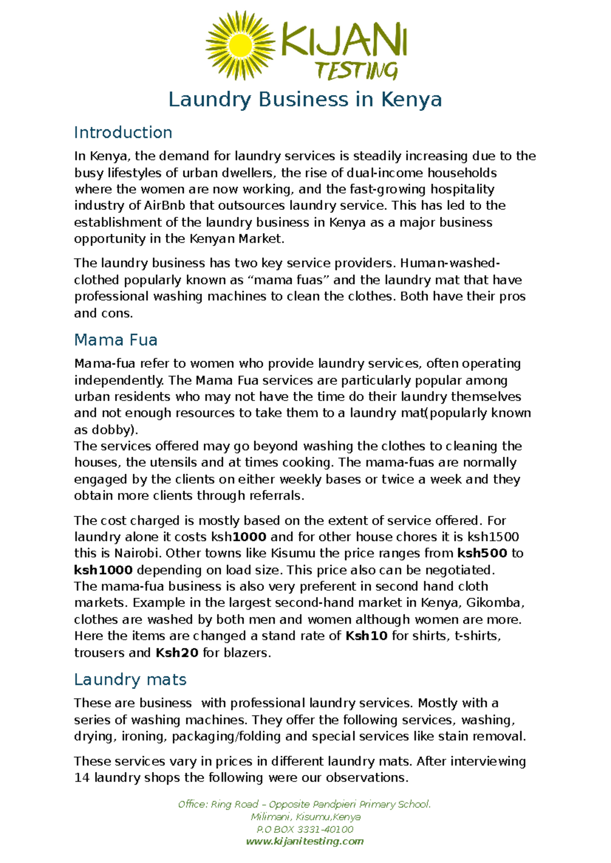 Laundry Business in Kenya - Laundry Business in Kenya Introduction In ...