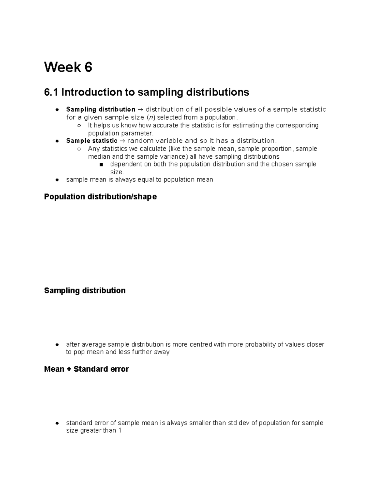 Week 6-9 - Notes - Week 6 6 Introduction to sampling distributions ...