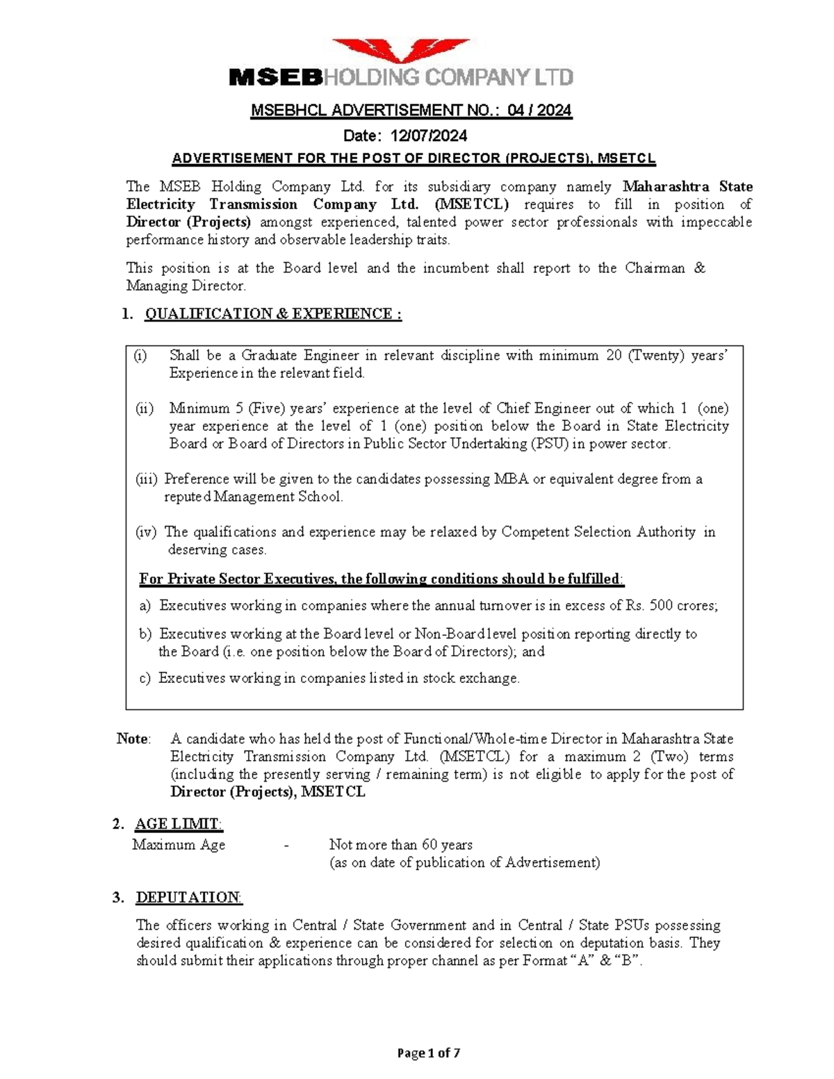 Msebhcl-ADVT - Rtffff ggff hgghj hhn - MSEBHCL ADVERTISEMENT NO.: 04 / ...