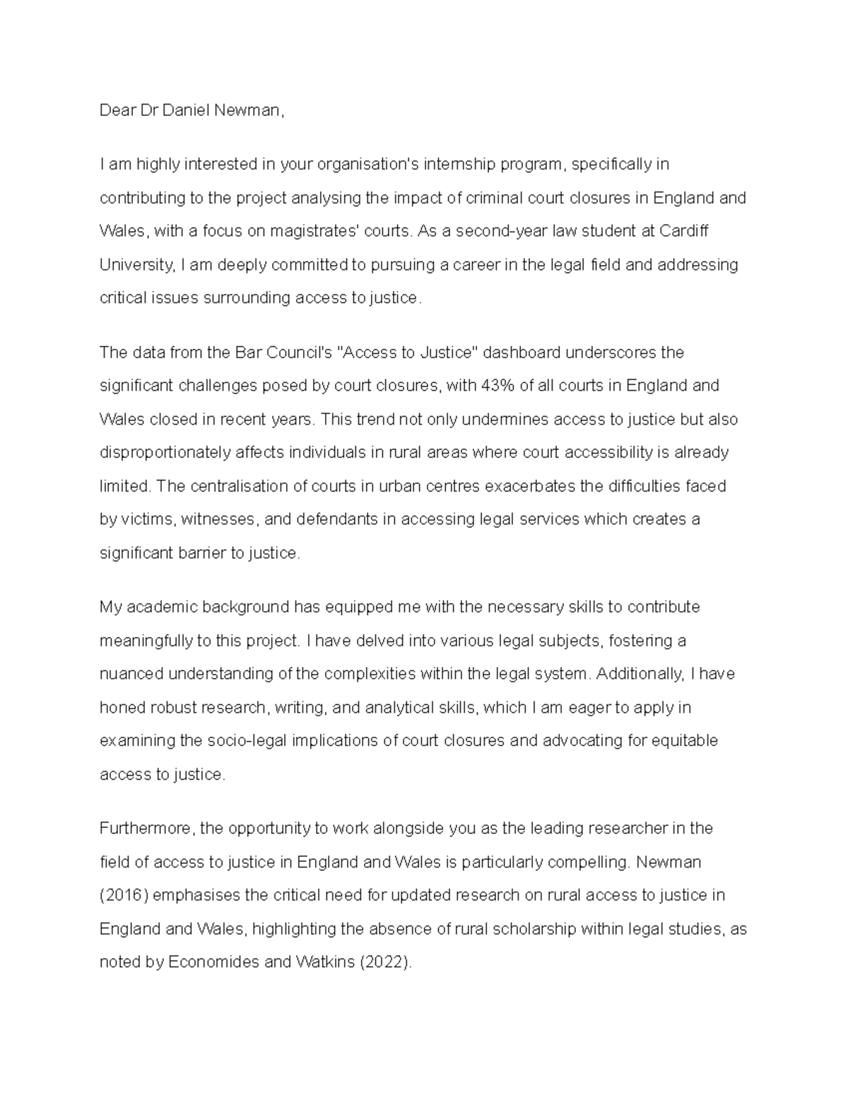 40 - CL - cover - Dear Dr Daniel Newman, I am highly interested in your ...