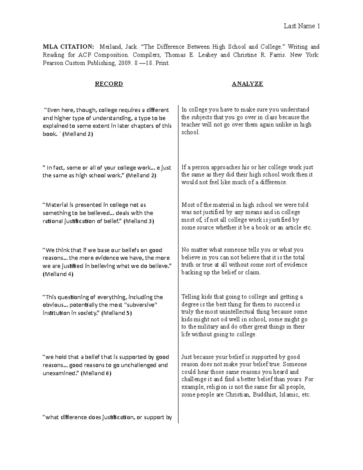 ENG-Close Reading Template - Last Name 1 MLA CITATION: Meiland, Jack ...