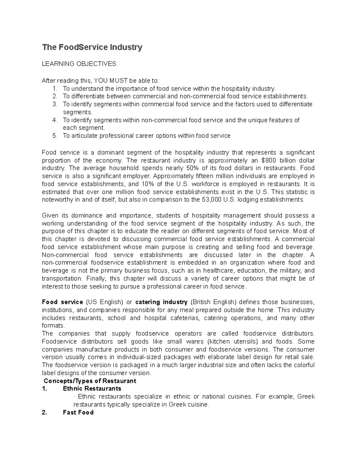 The Food Service Industry - The FoodService Industry LEARNING ...