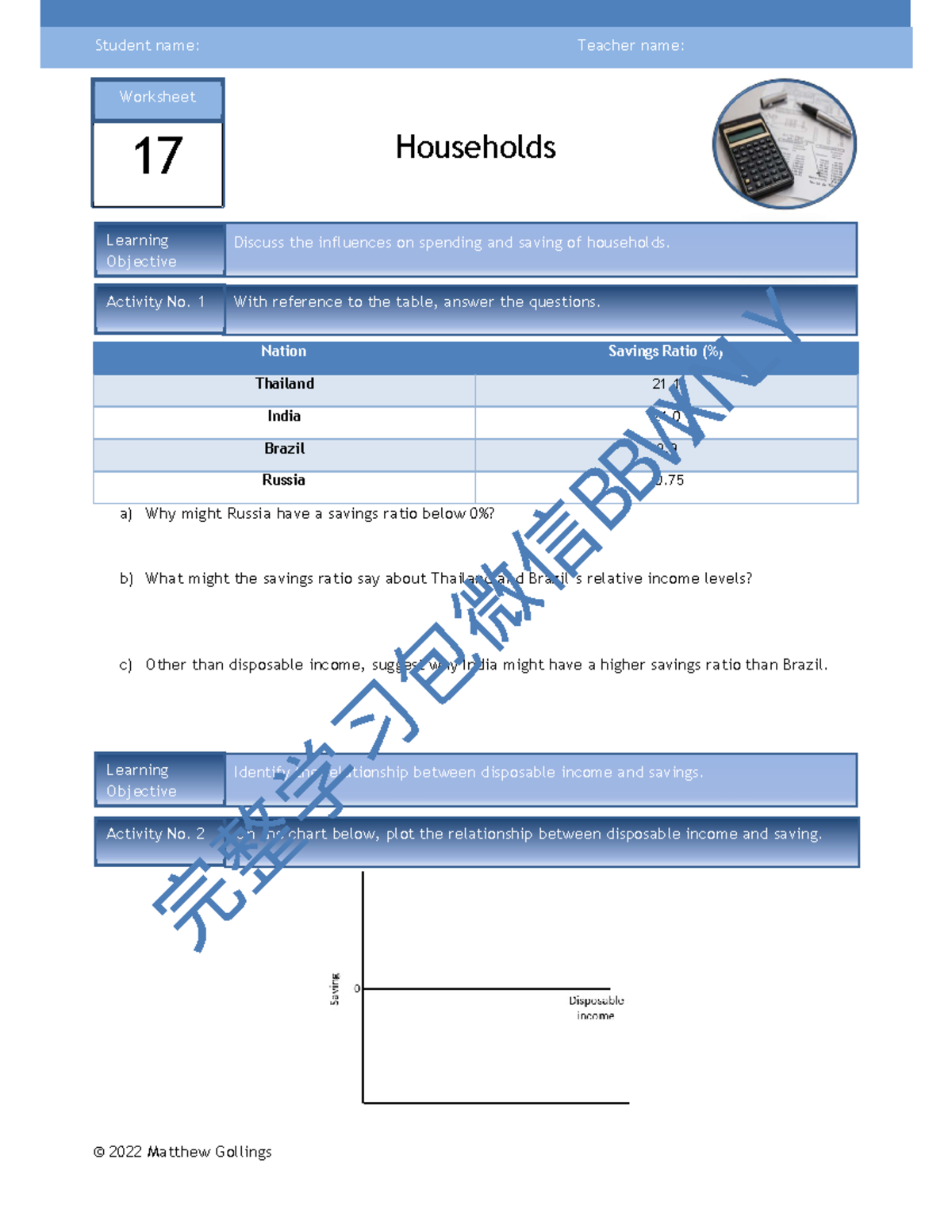 03 - Households - Economics Worksheet 1 - © 2022 Matthew Gollings ...