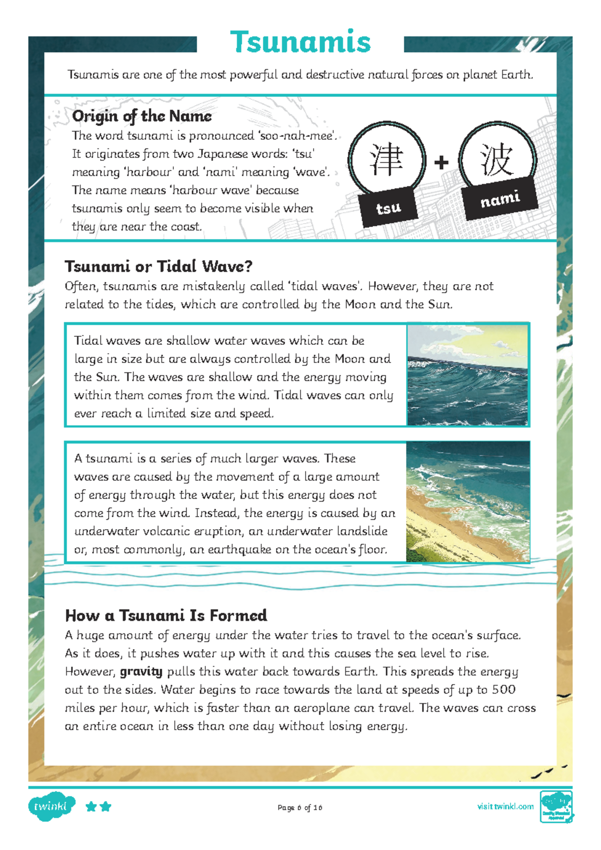 Tsunami Reading Comprehension 1 - Tsunami or Tidal Wave? Often ...