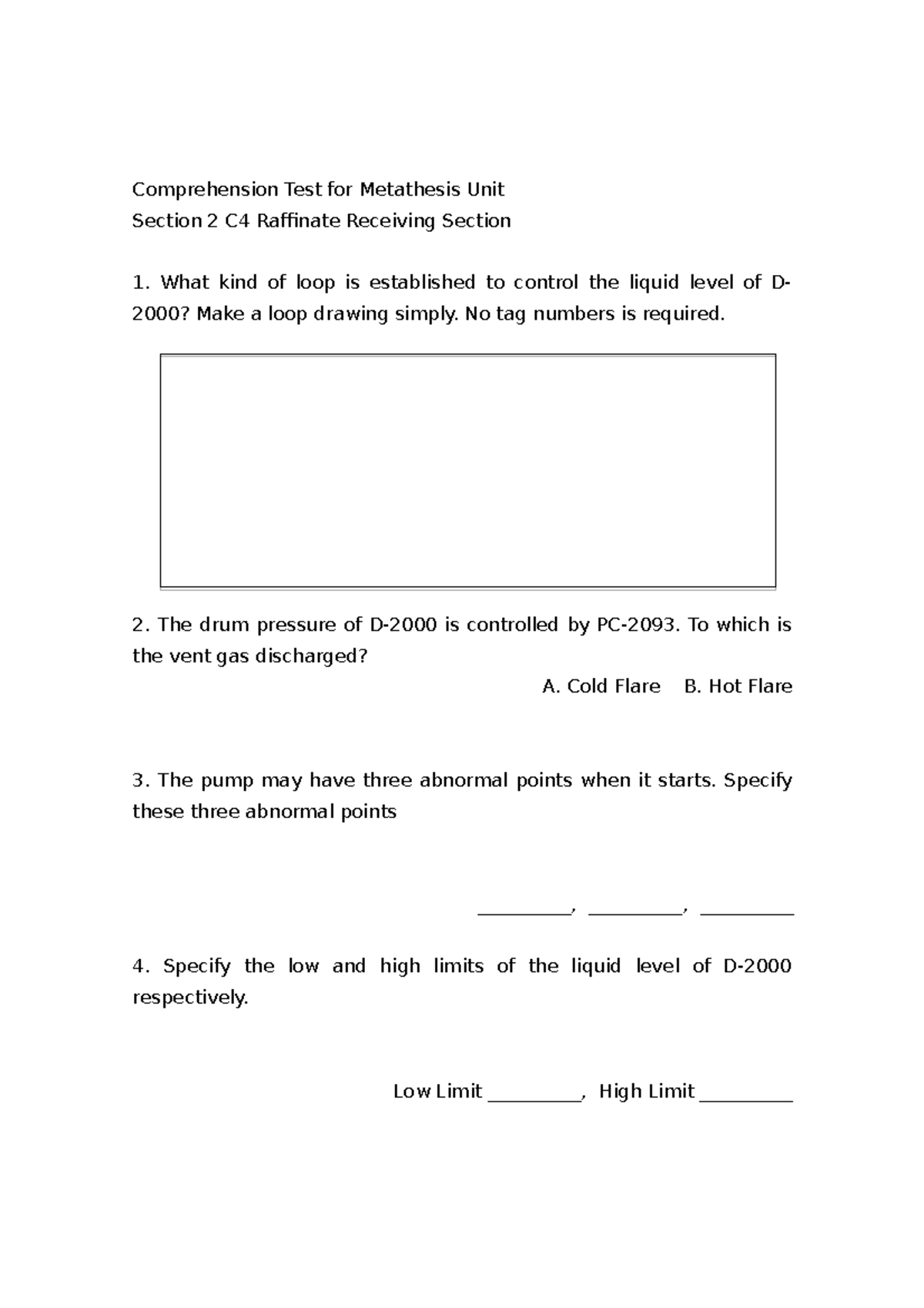 Metathesis Test Section 2 - Comprehension Test for Metathesis Unit ...