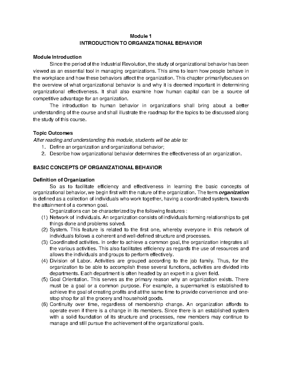 Module 1 - Human Behavour in Organization - Module 1 INTRODUCTION TO ...