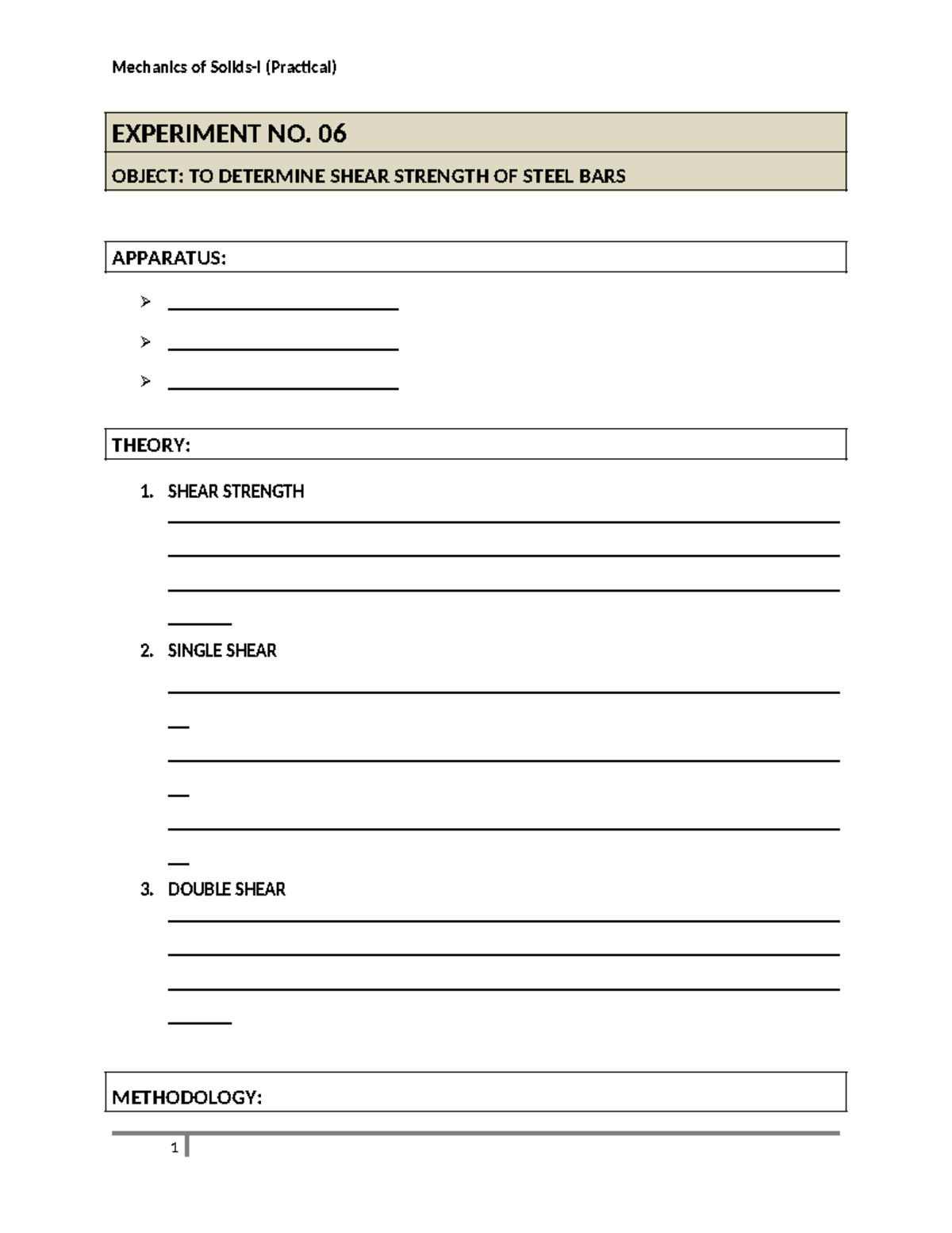 (Pr. # 06) Mechanics of Solids Practical (CE212) - EXPERIMENT NO. 06 ...