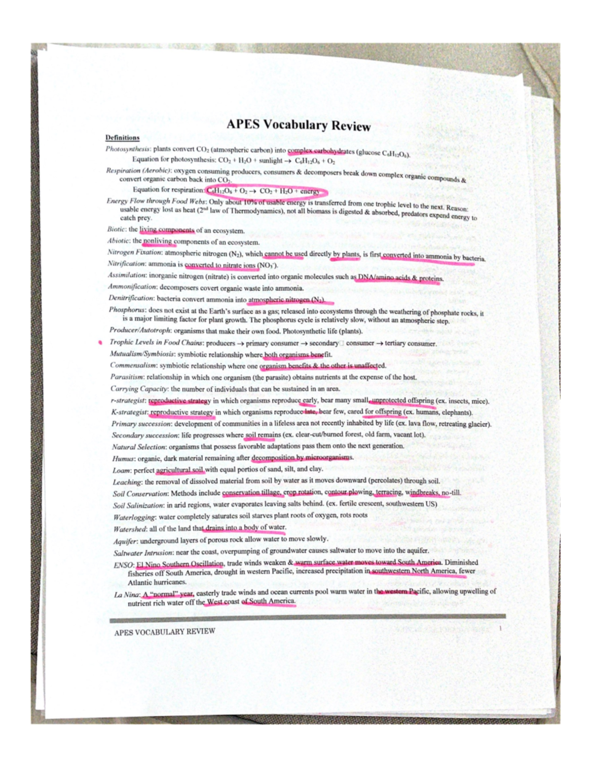 APES Vocabulary Review - PHK34 - Studocu