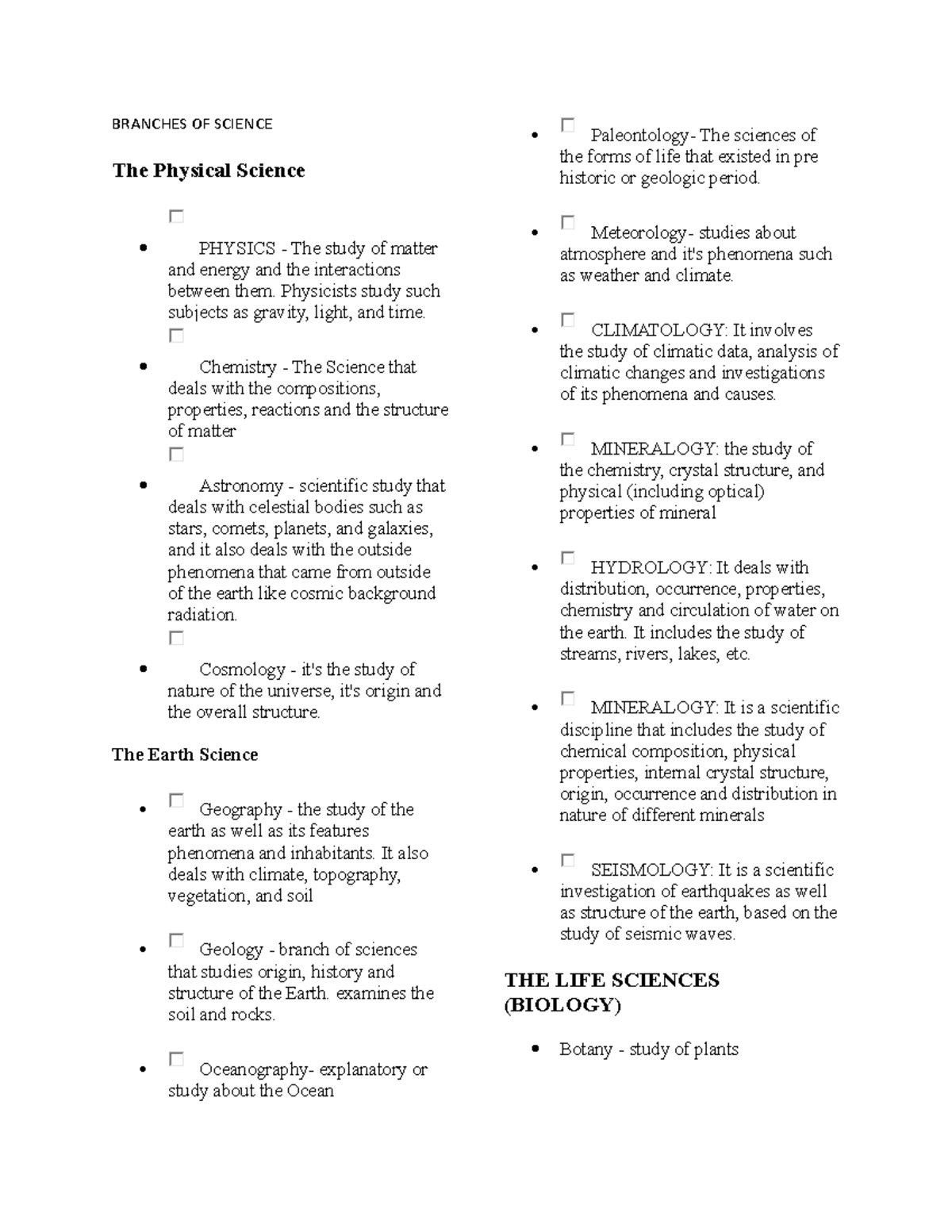 Branches OF Science AND LIFE AND ITS Property BRANCHES OF SCIENCE The