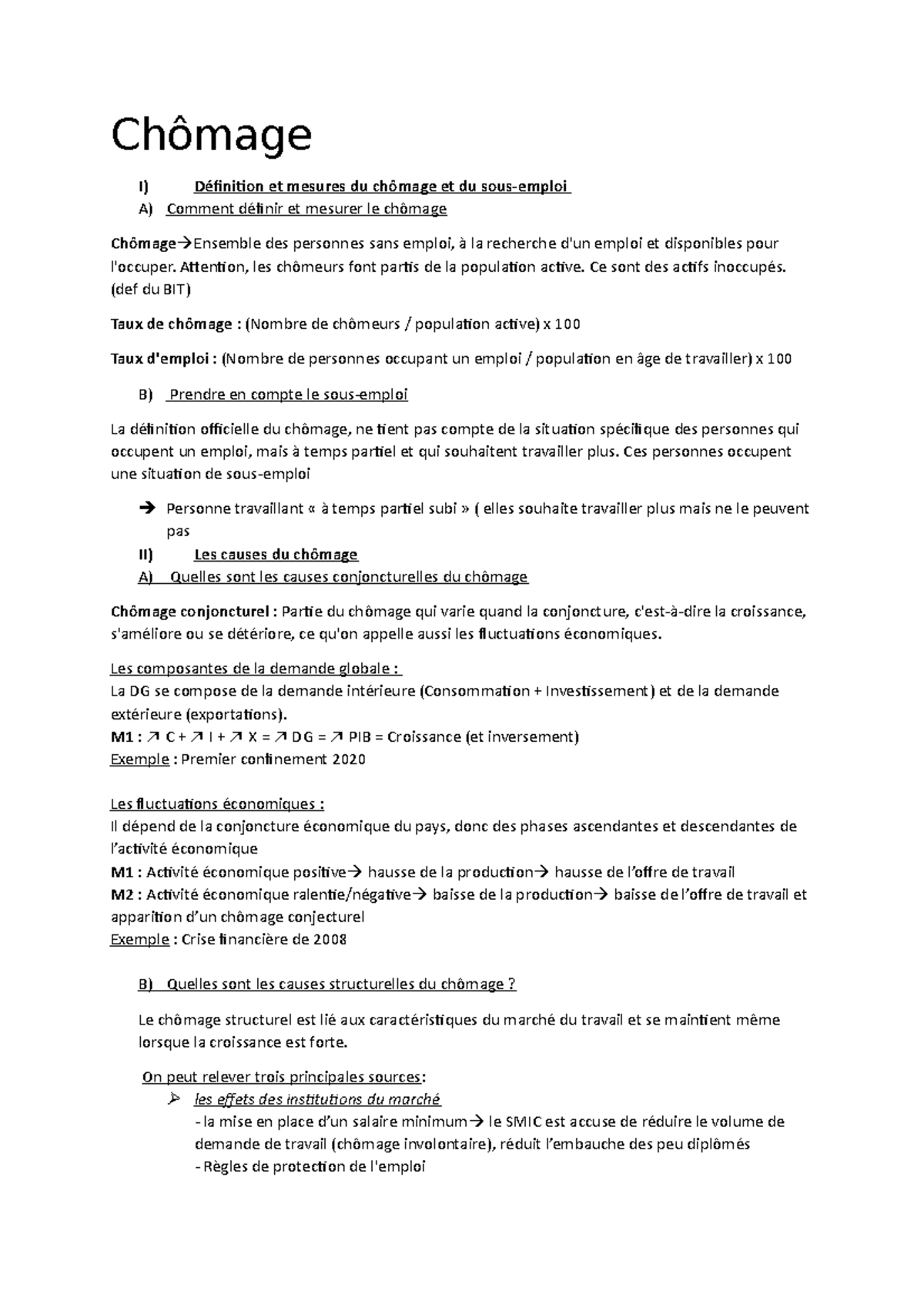 Chômage fiche de revison - Chômage I) Définition et mesures du chômage ...