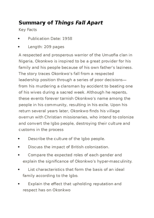 Dialectical Journal Things Fall Apart Chapter 14 - Studocu