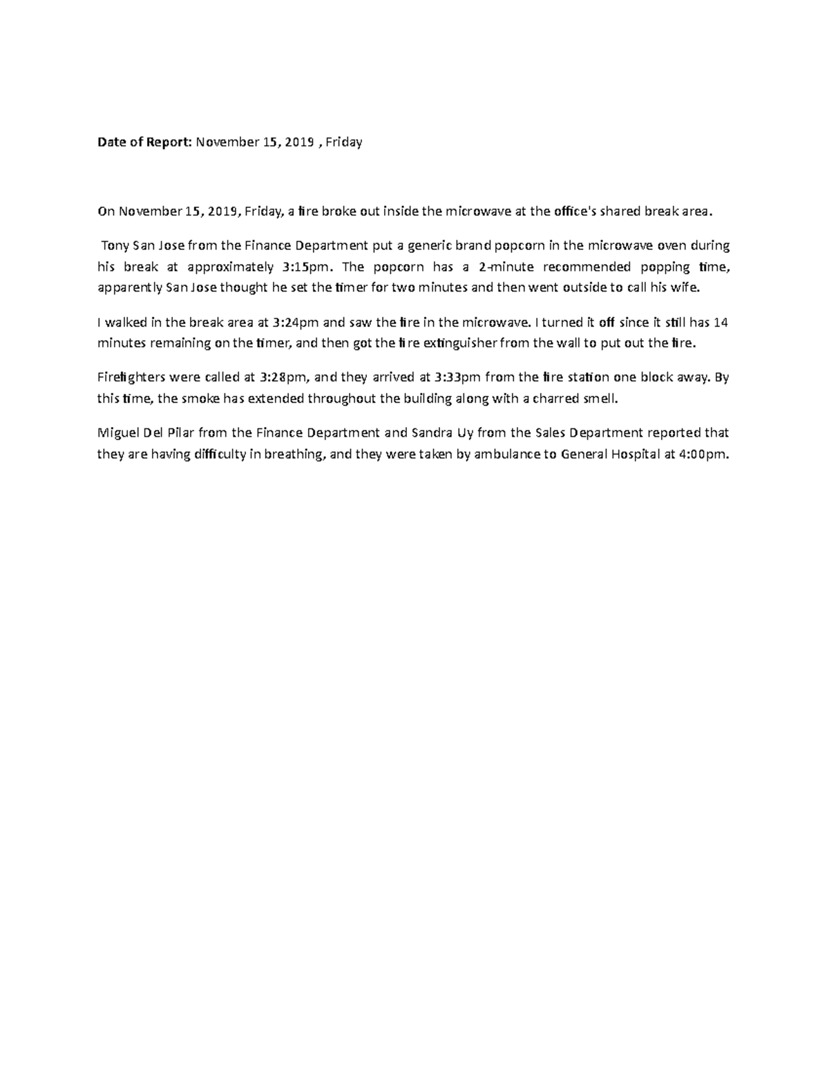 Report - Handouts - Date of Report: November 15, 2019 , Friday On ...