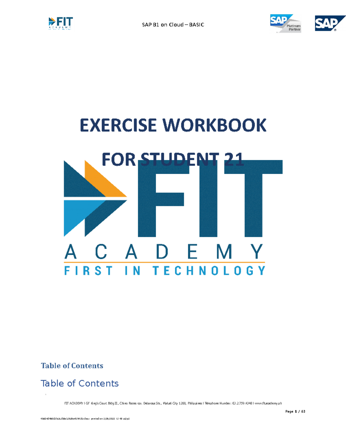 Exercise Workbook 21 Basic-4 - EXERCISE WORKBOOK FOR STUDENT 21 Table ...