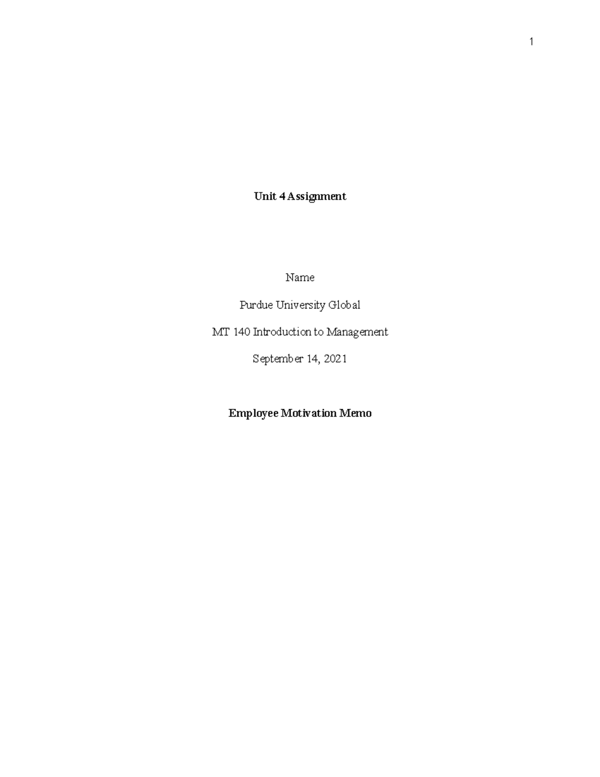 Unit 4 MT 140 Assignment - Unit 4 Assignment Name Purdue University Global MT 140 Introduction ...