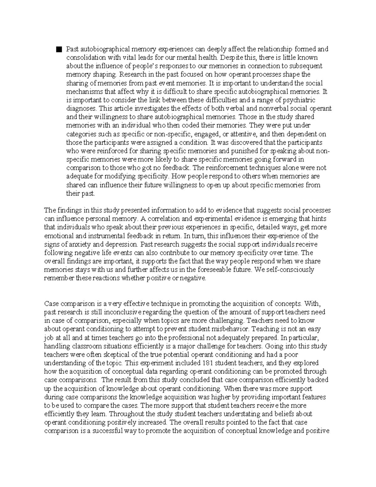 Operant conditioning - assignment - Past autobiographical memory ...