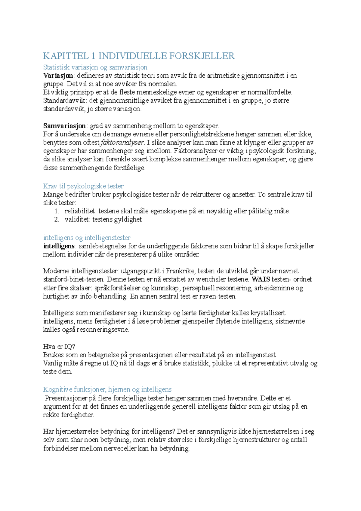 Kapittel 1 ORG 3402 - Organisasjon og ledelse - KAPITTEL 1 INDIVIDUELLE FORSKJELLER Statistisk ...