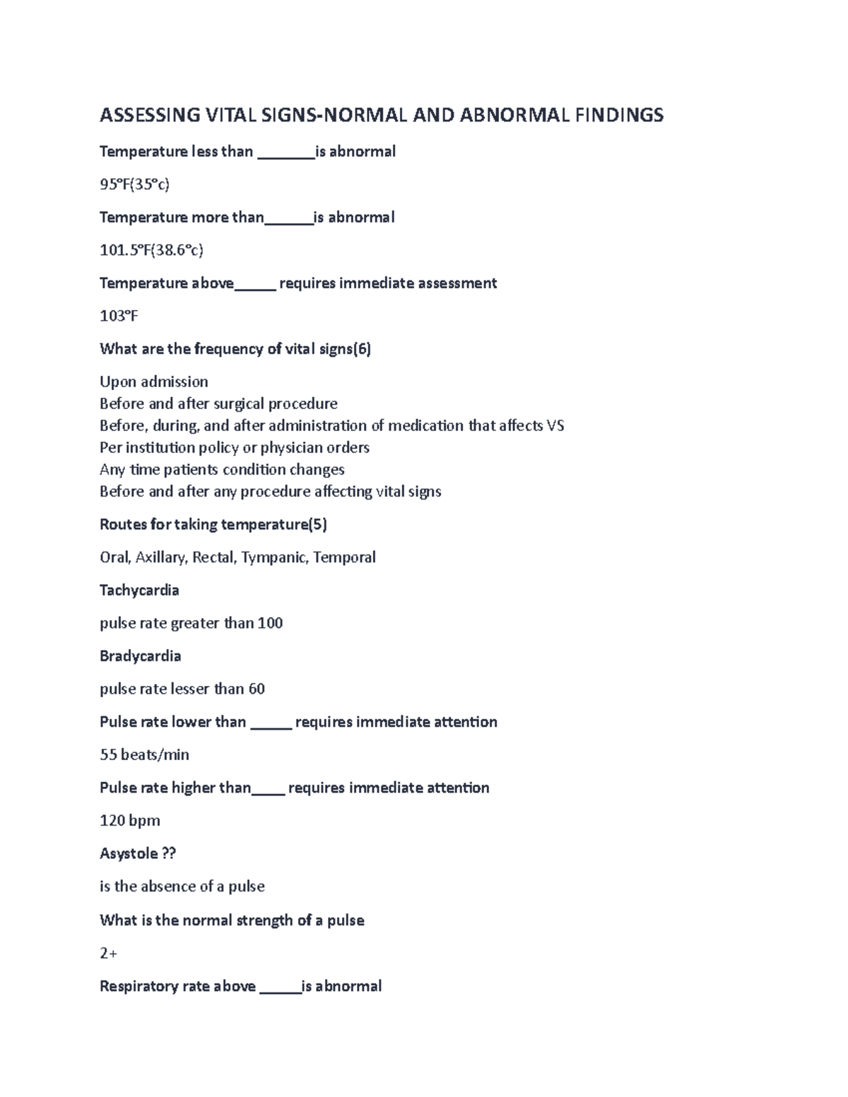 Assessing Vital Signs- Normal AND Abnormal Findings - ASSESSING VITAL ...